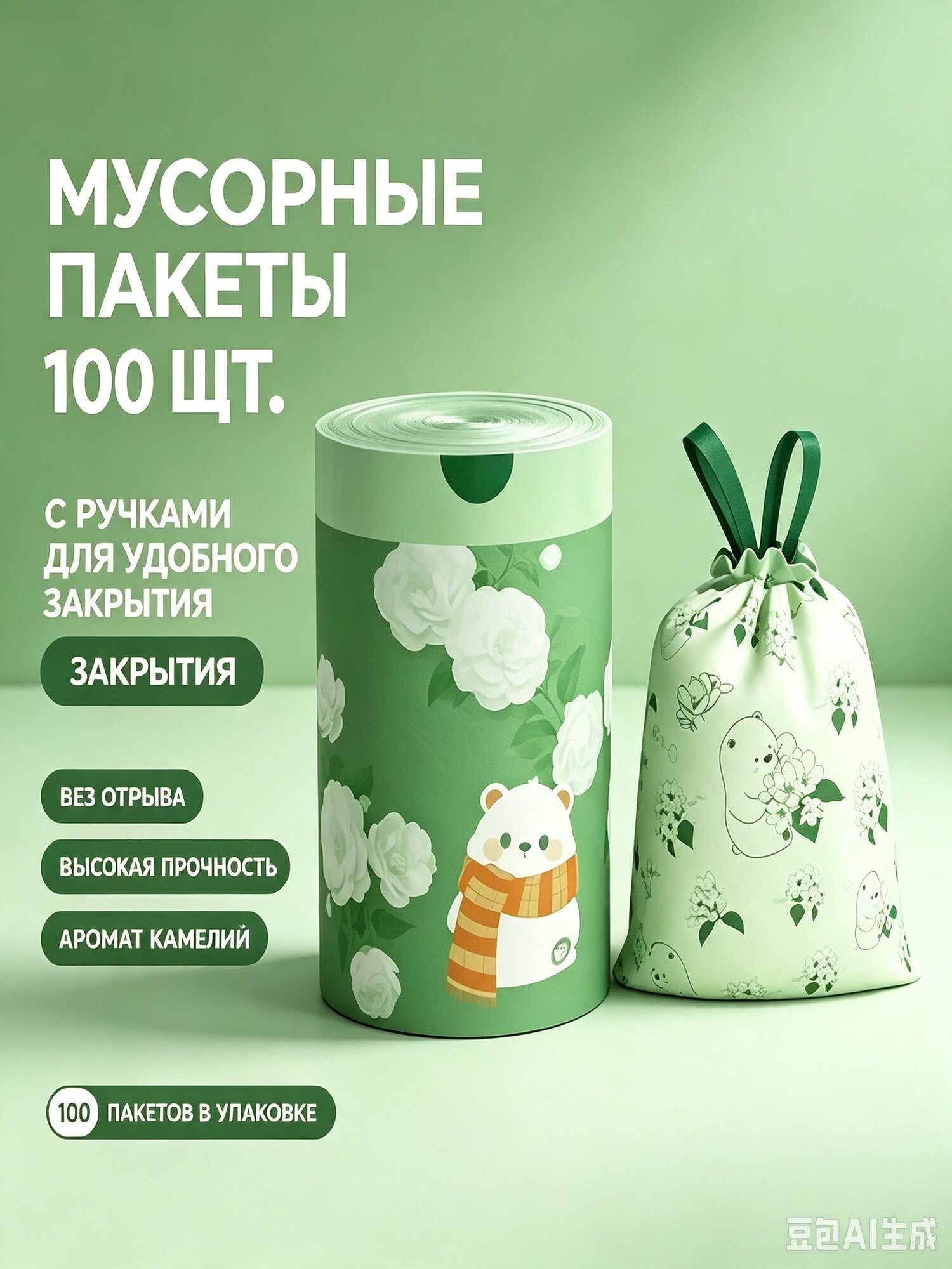Мешки для мусора 60 л, 100 шт