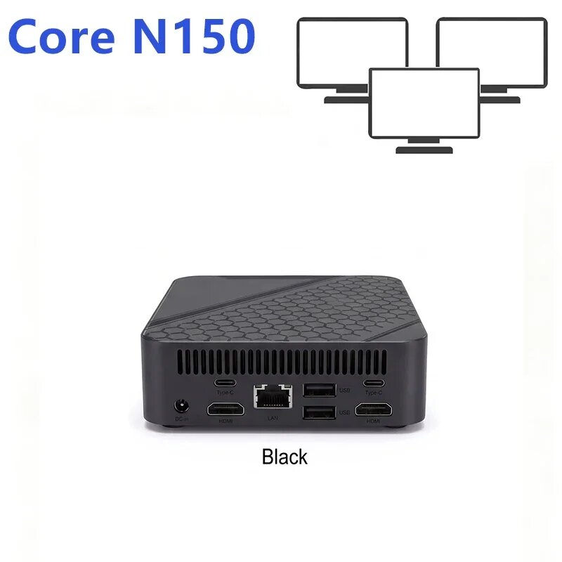 Intel N150 Мини-ПК 16ГБ, 4К, Windows 11 16GB 128GB, N150-black
