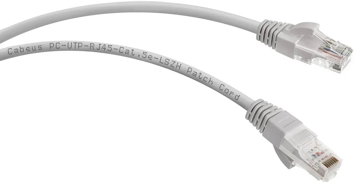 Патч-корд CABEUS вилка RJ-45, вилка RJ-45, кат.5E, LSZH, 20м, серый