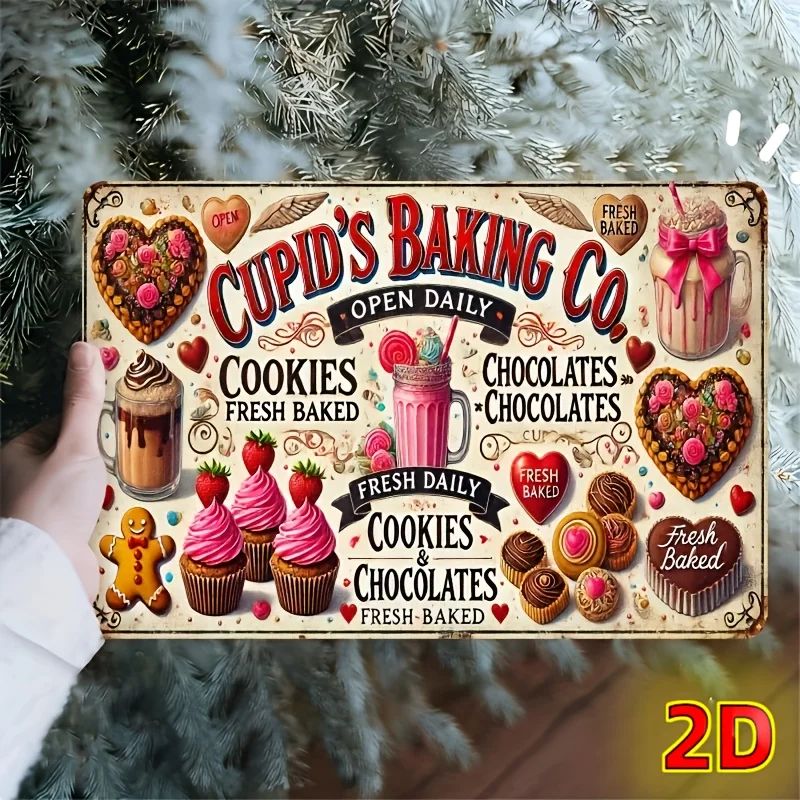 Компания Cupid Baking Company: Расписная табличка с шоколадными кексами ко Дню святого Валентина, металлическое железное украшение, идеально подходит для декора комнаты.