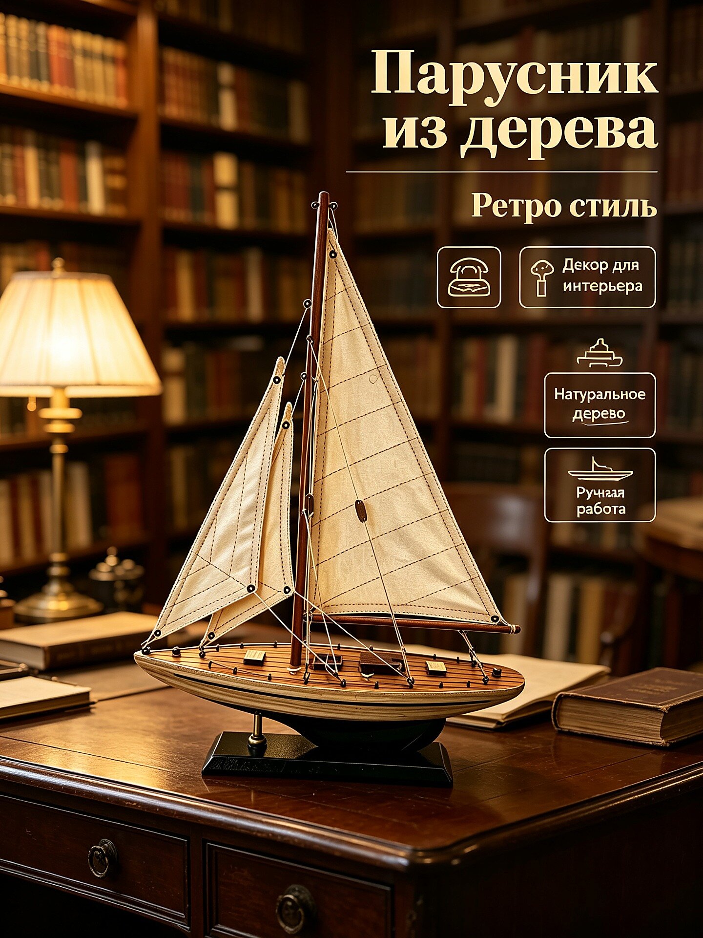 Декоративная модель парусника из дерева, ретро стиль, для интерьера