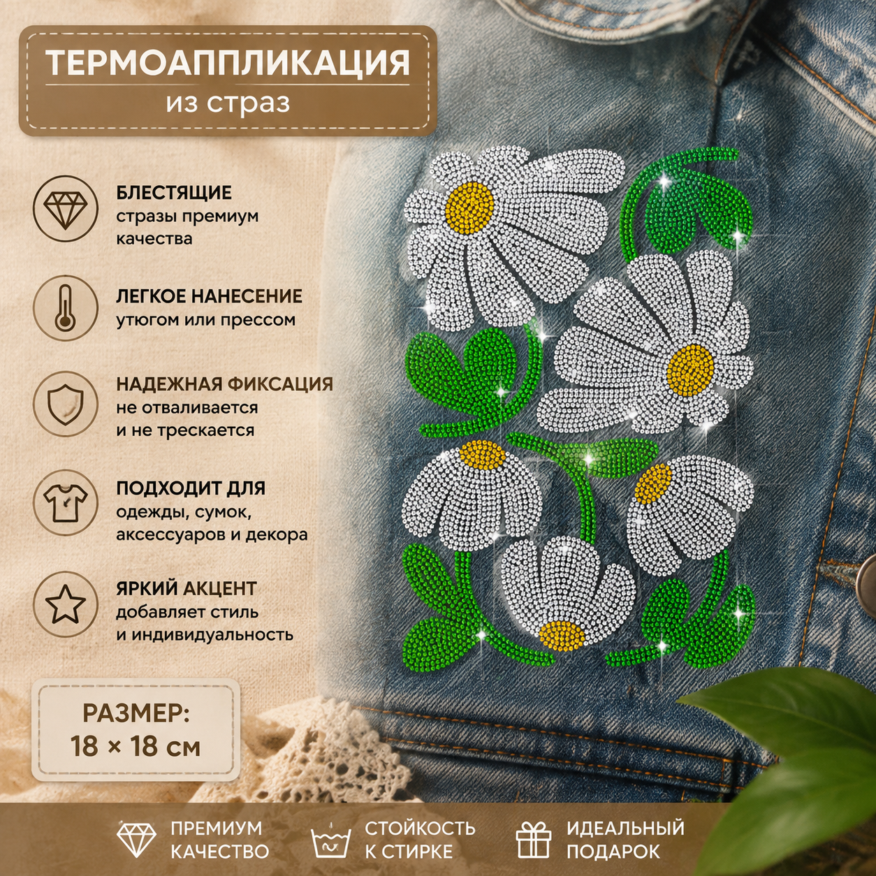 1 шт. термоаппликации со стразами для горячей фиксации, аксессуары для костюмов, одежда, сумки, брюки, апрельская маргаритка, 297x210 мм