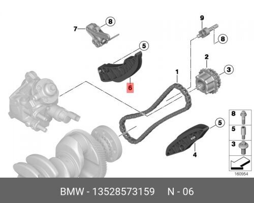 Успокоитель цепи BMW: 1 04-12, 1 03-12, 1 10-, 1 1