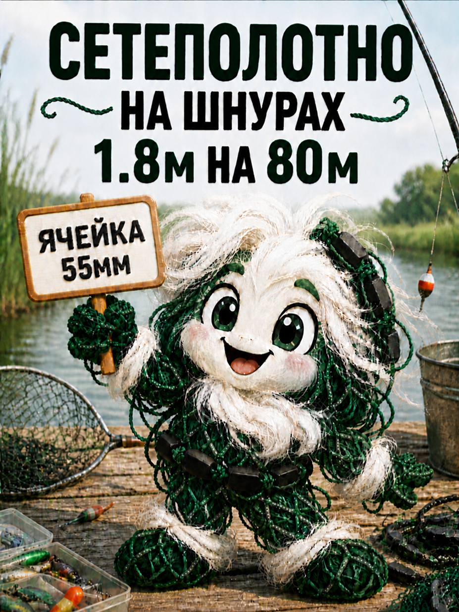 Сетеполотно рыболовное одностенка сетка заградительная от дронов и птиц яч60 грузы в шнуре