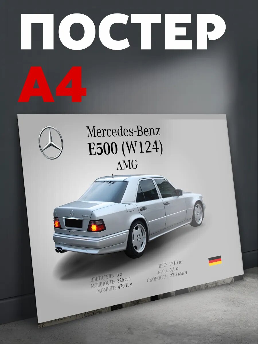 Постер на стену Mercedes-Benz W124 AMG плакат А4