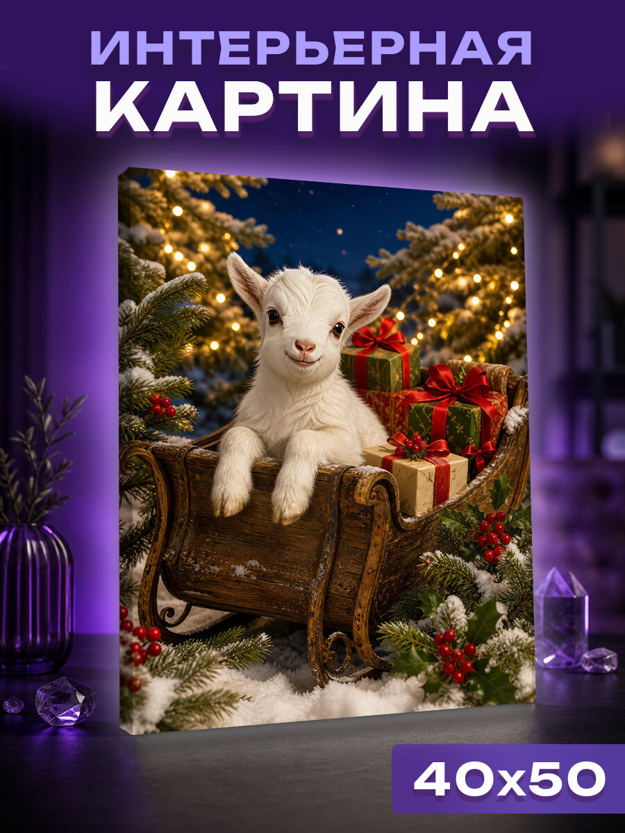 Интерьерная картина Козлёнок в праздничных санях