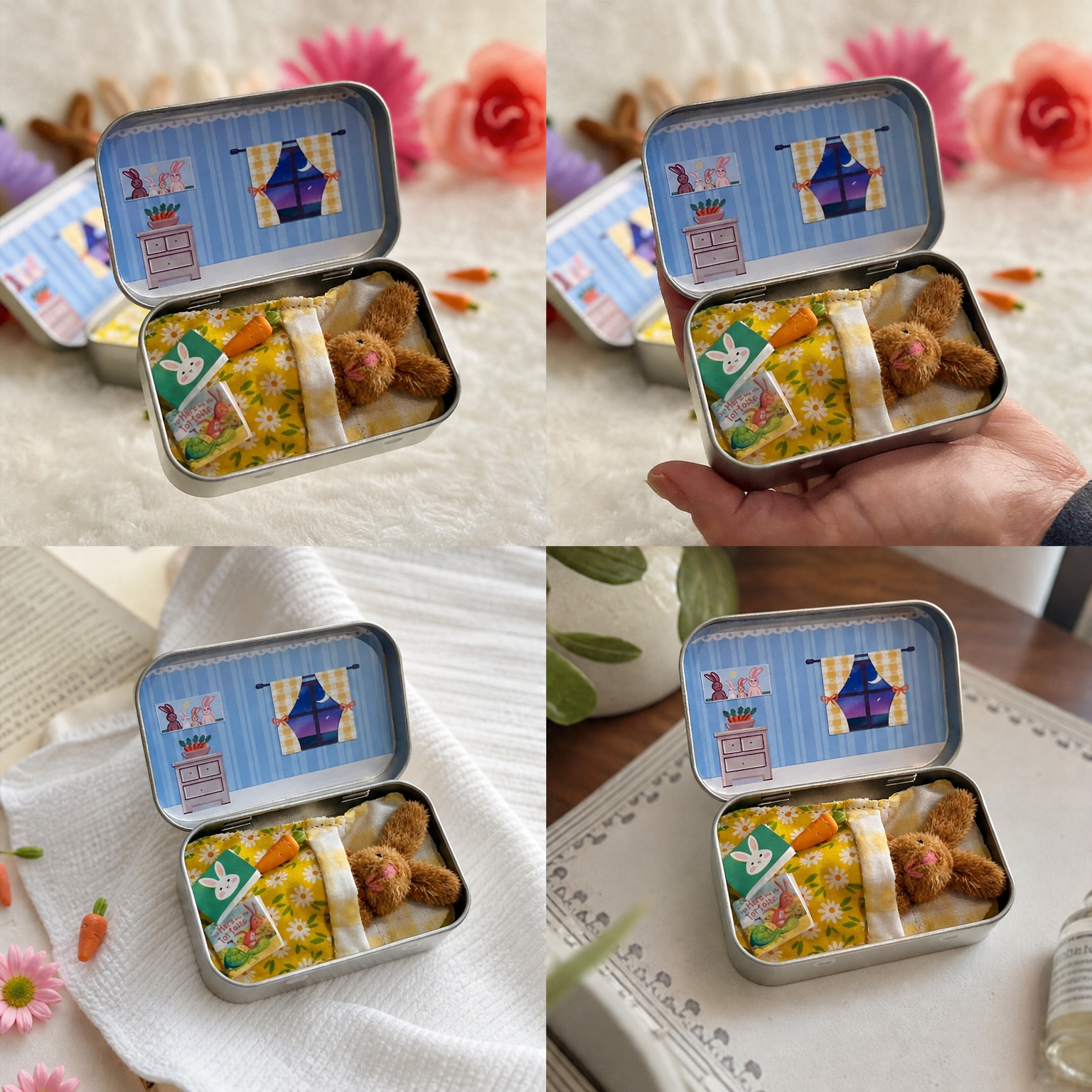 Плюшевый миниатюрный кролик из жестяной коробки (Высота: 10 см; Цвет товара: коричневый)