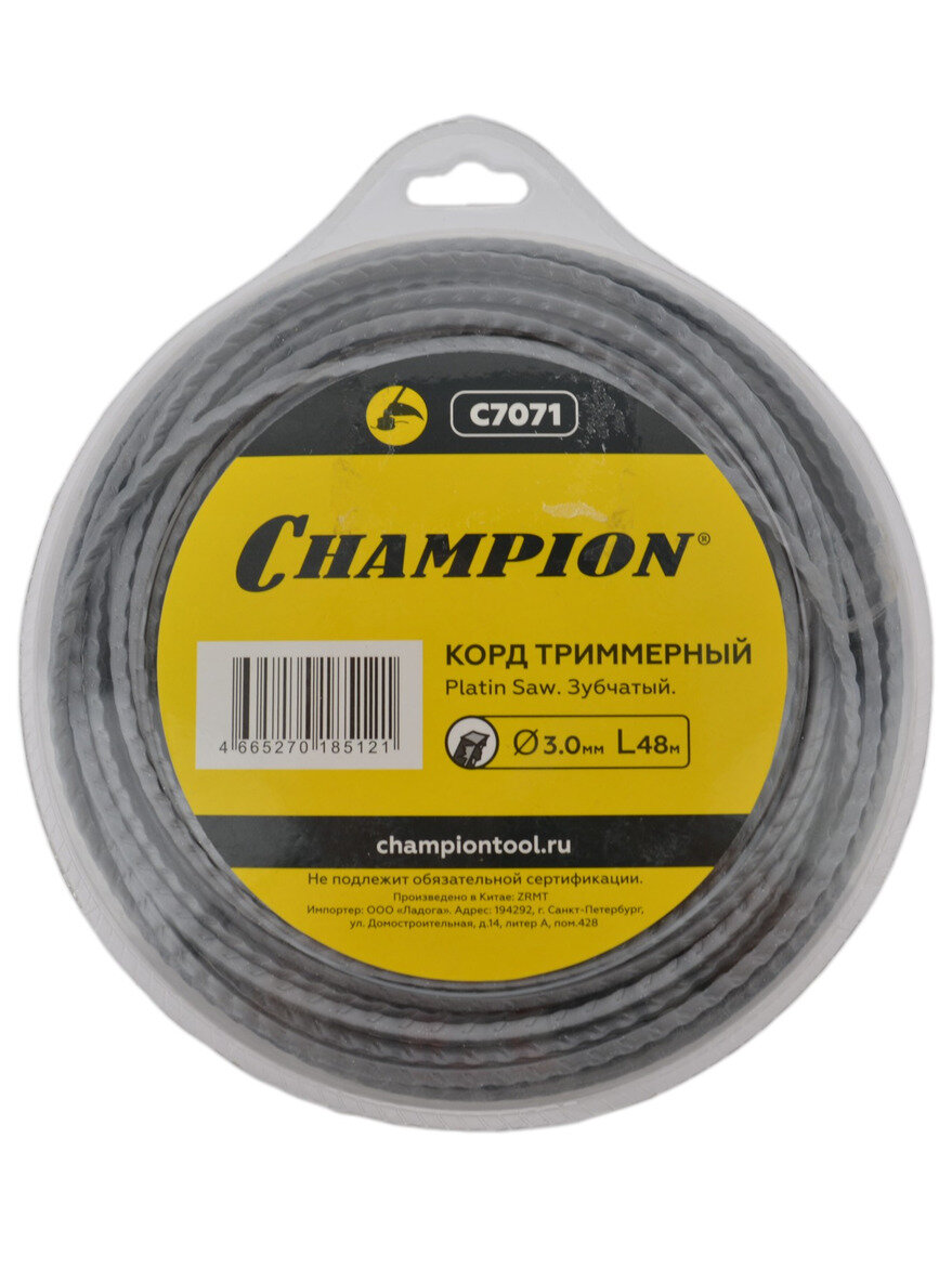 Леска для триммера 3,0мм* 48м Platin Saw (зубчатый) + нож CHAMPION