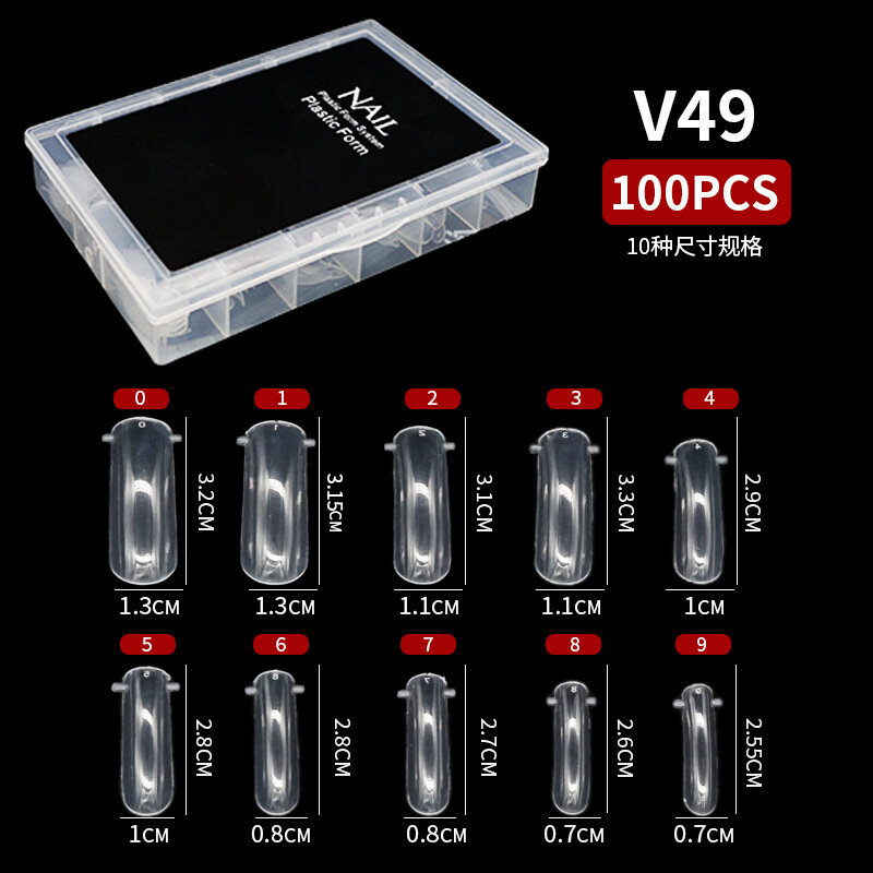 V49 Форма для наращивания ногтей Прозрачный круглый кончик 100 штук Искусственные ногтевые накладки Профессиональное