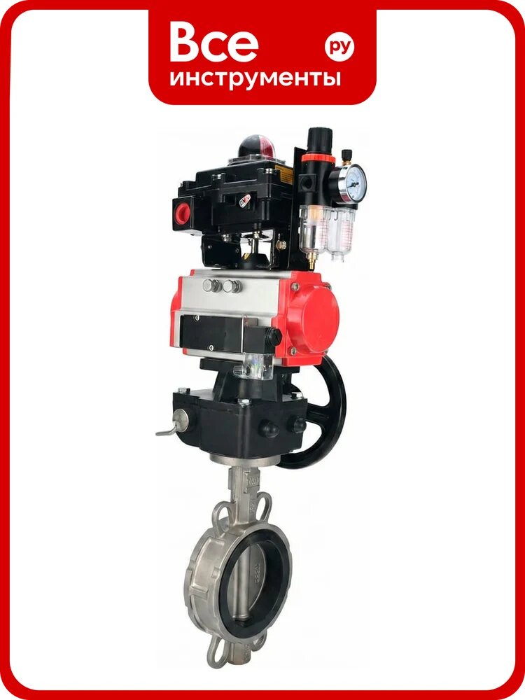 Затвор дисковый DN-ru 316L-316L-VITON Ду100 Ру16, с пневмоприводом DA-083, пневмораспределитель PND2-S1EM-52-1NC-J08-24VDC, БКВ LSB-410-02ExM12-250, БПВ APU1-10-40-V08, ручной дублер HDM-2 D050-9 D050-93523