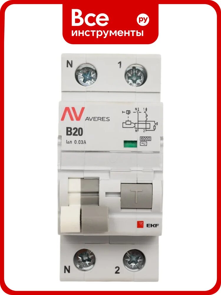 Дифференциальный автомат EKF DVA-6 1P+N 20А 30мА 6кА AVERES rcbo6-1pn-20B-30-ac-av