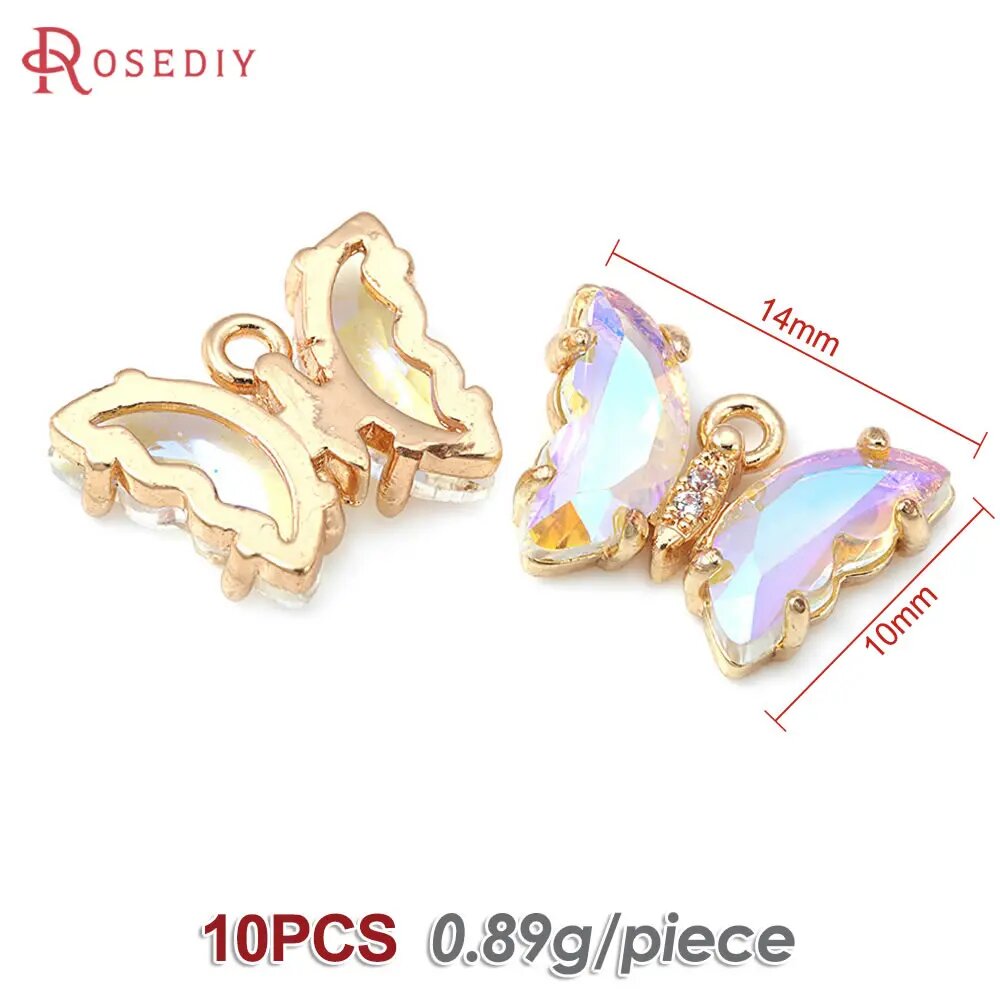 Подвески-бабочки Rosediy из латуни, циркона и стекла 10 шт. 48894