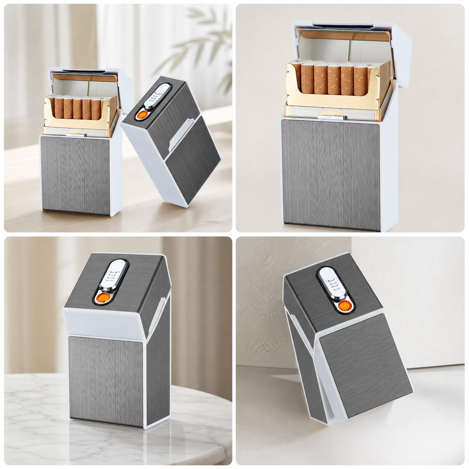 Портсигар металлический с USB зажигалкой, на магните, цвет серебро, 10х6х3 см, FatCat (Цвет товара: серебристый; Объем: 0.18 л)