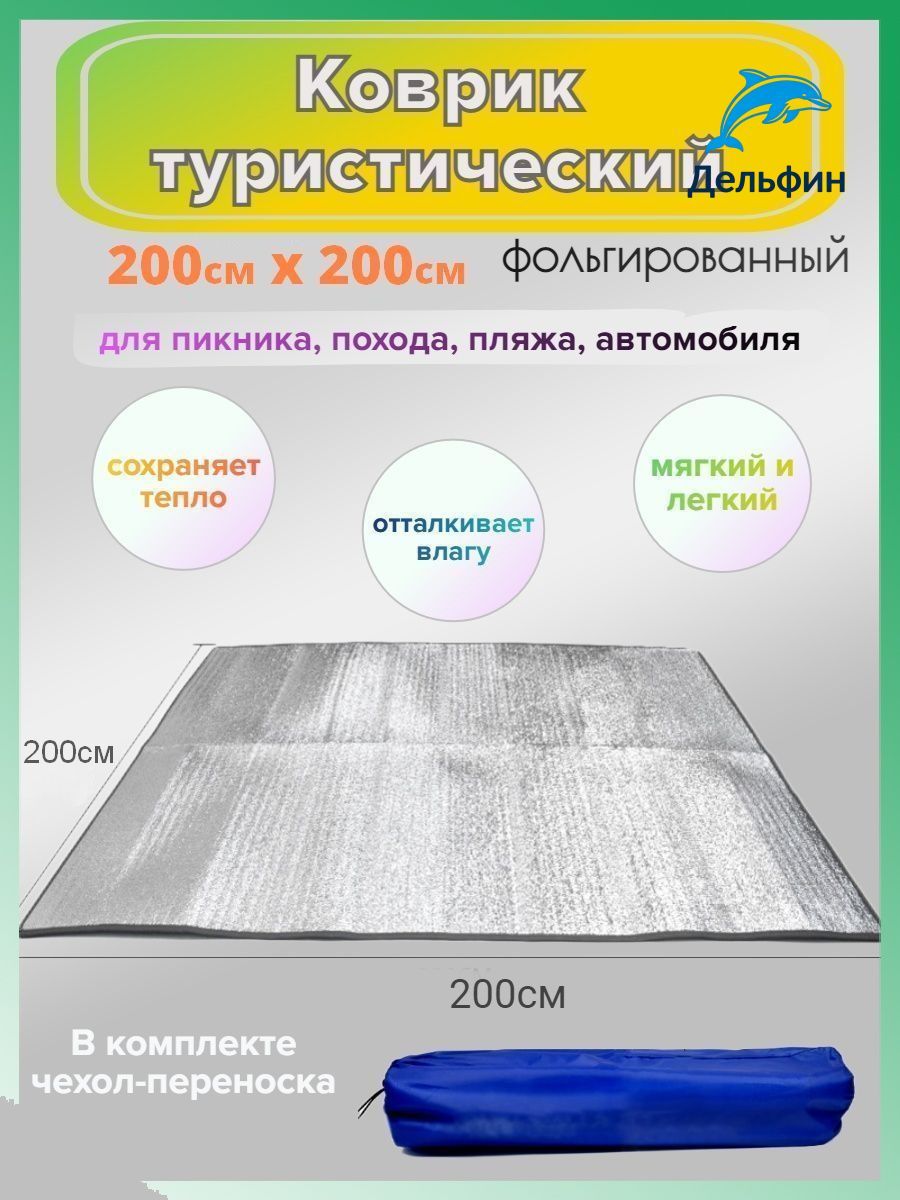 Туристический коврик фольгированный для палатки и пикника Физра, 200см*200см