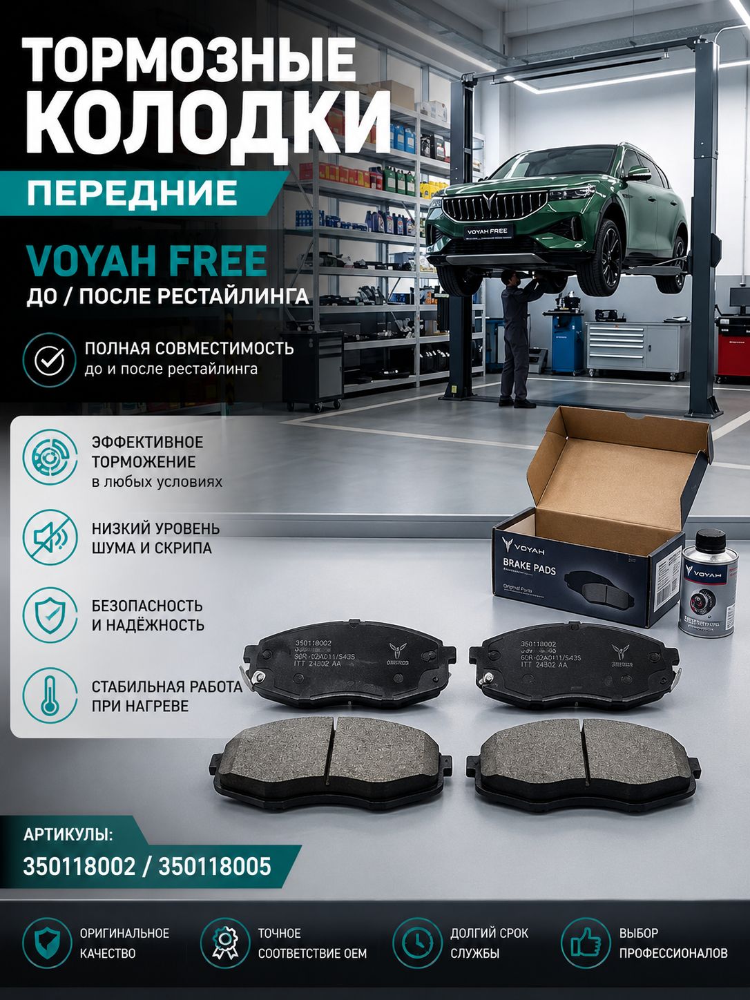 Тормозные колодки передние Voyah Free (до/после рестайлинга) арт.350118002/350118005