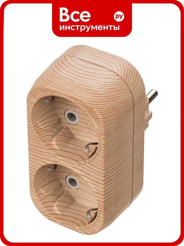 Блок TDM ELECTRIC на 2 гнезда 2П З плоский 16А 250B Эко сосна SQ1806-0074