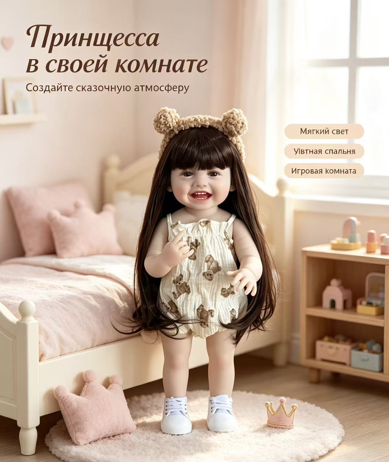 Кукла реборн полимерная интерактивная для детей 3-5 лет, цвет белый, Высота 57 сантиметров, Вес 2 кг — фото 1