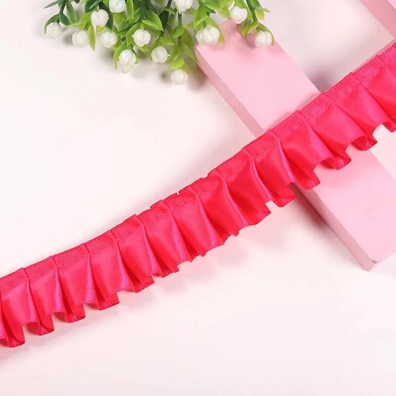 Цветной полиэстер кружево 2,5 см Розовый, Rose Red