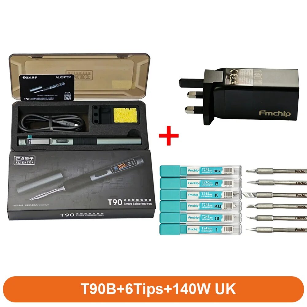 Паяльник ALIENTEK T90B 140W с 6 насадками, UK