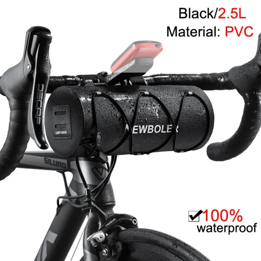NEWBOLER Сумка велосипедная водонепроницаемая, 2.5L, Черная, из ПВХ
