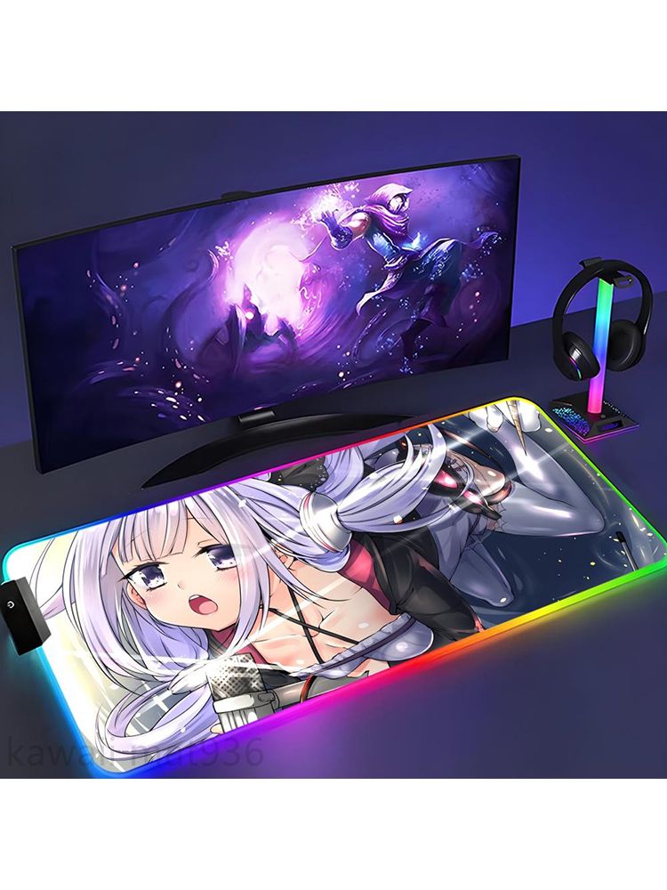 RGB LED Azur Lane Масштабный игровой сапфирово-синий светящийся коврик для клавиатуры и мыши, размер 40x90xxl