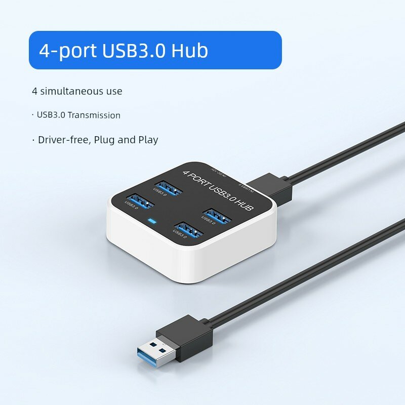 4-портовый USB 3.0 хаб с кабелем 1 м, совместимый с настольными и ноутбучными ПК для передачи данных и зарядки