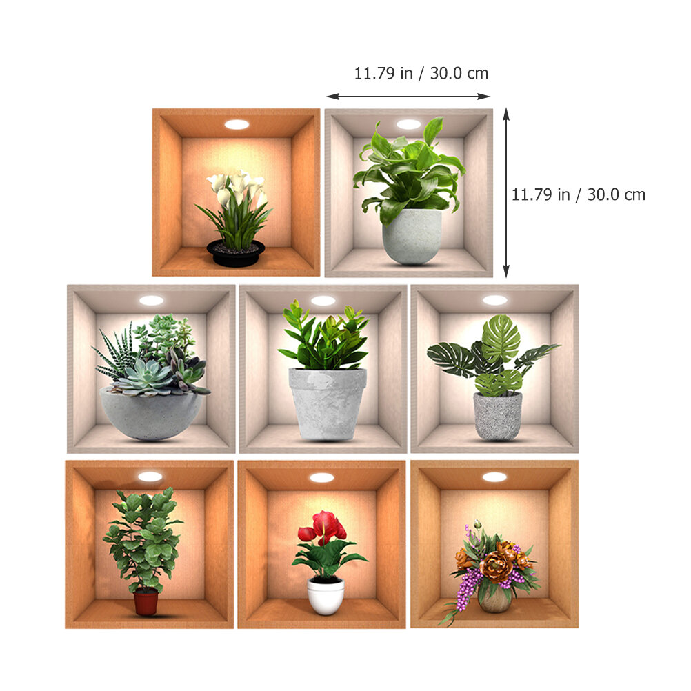 8 Шт Декоративные Наклейки Для Стены В Forme Горшков С Цветами 30X30Cm
