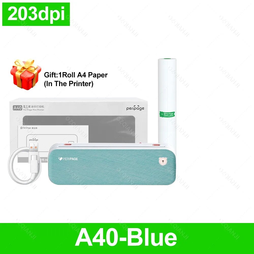 Портативный термопринтер GZQIANJI PeriPage A40 203Blue Printer