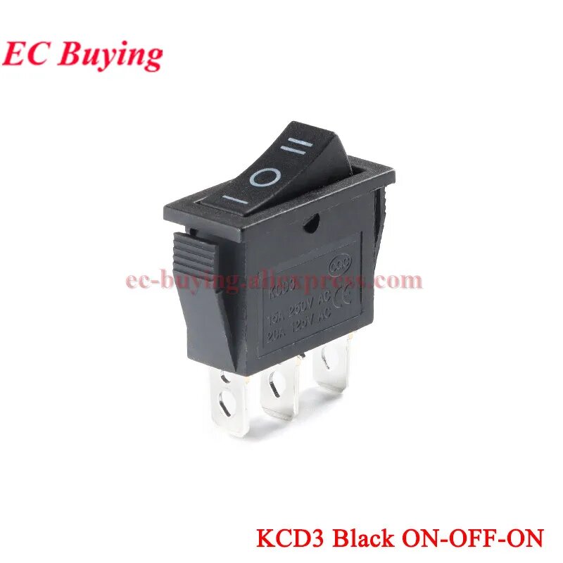 Переключатель KCD3 Black ON-OFF-ON, 5шт
