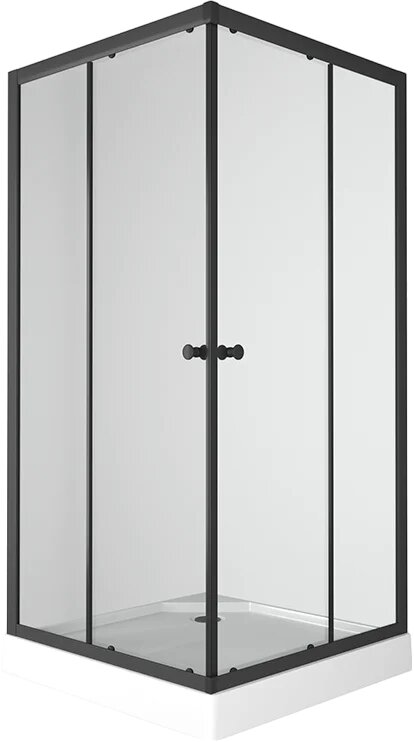 Душевой уголок Bauedge Stil Hit Black с поддоном, стеклянный, черный, 90x90, с низким поддоном, квадратный, раздвижной