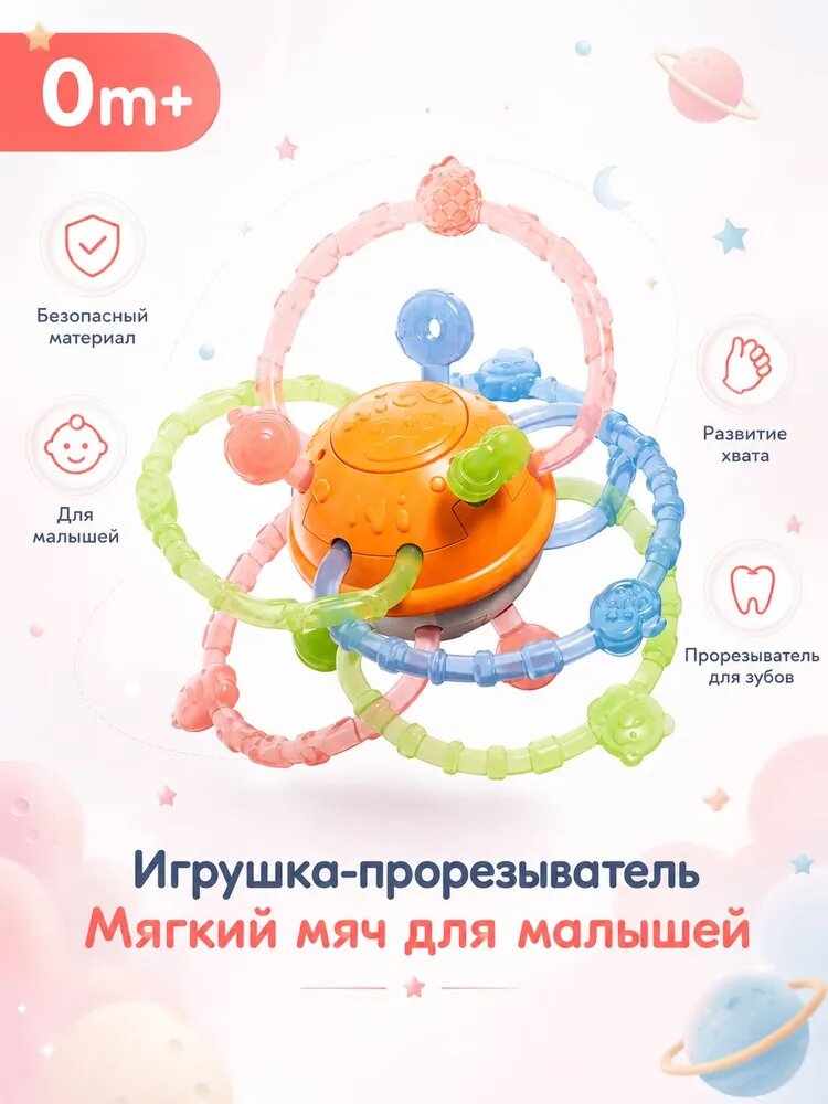 Развивающий прорезыватель в виде мячика детский грызунок