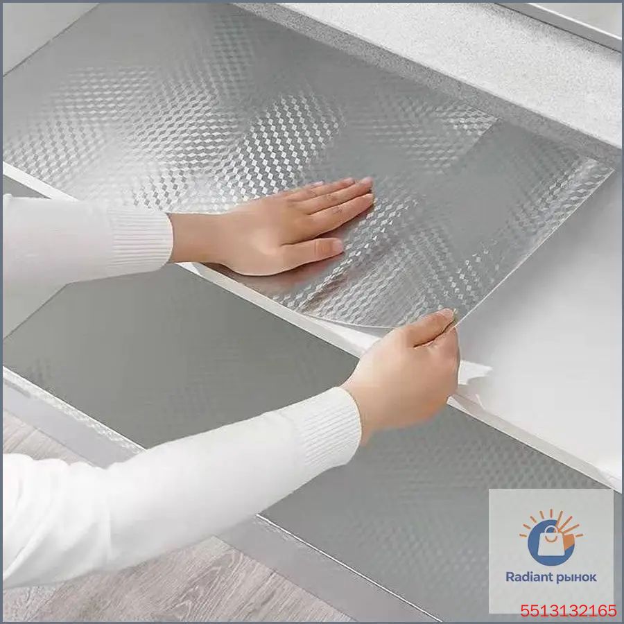 Коврик для кухонных полок 61x300 см фольга серый металлик