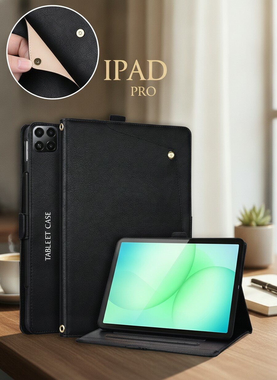 Чехол-книжка для Honor Pad X9b Max/Honor Pad X9 Max 13 дюймов, черный, искусственная кожа, с откидной крышкой и подставкой