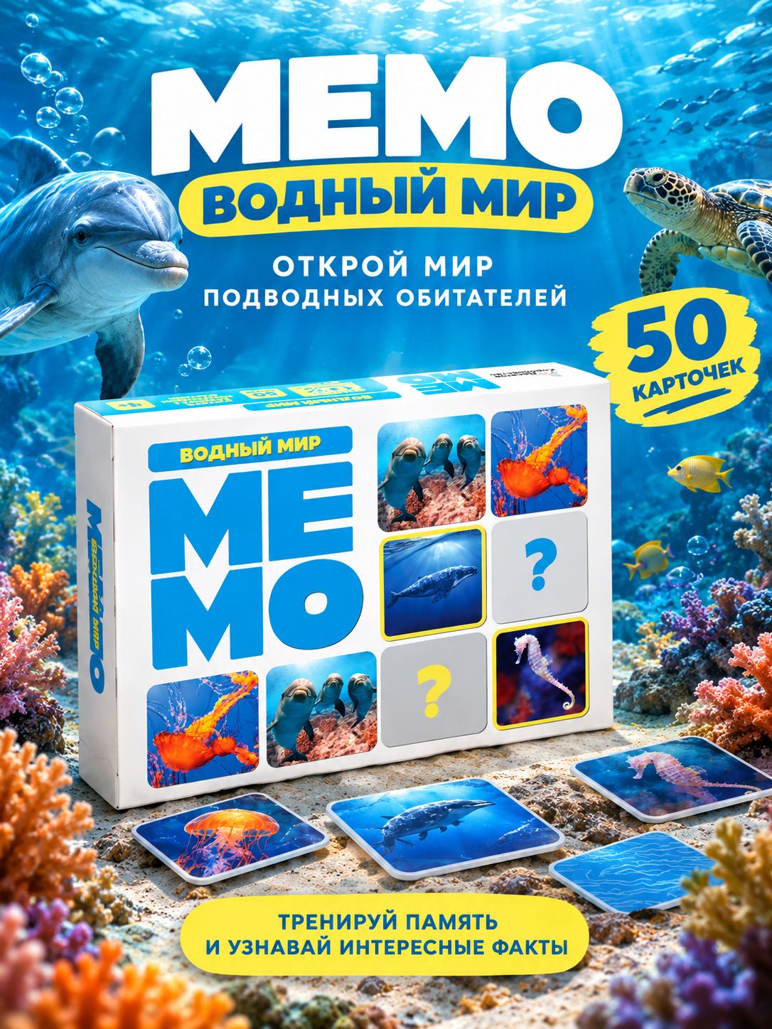 Обучающая настольная карточная игра мемо "Водный мир" (мемори, найди пару) Десятое королевство