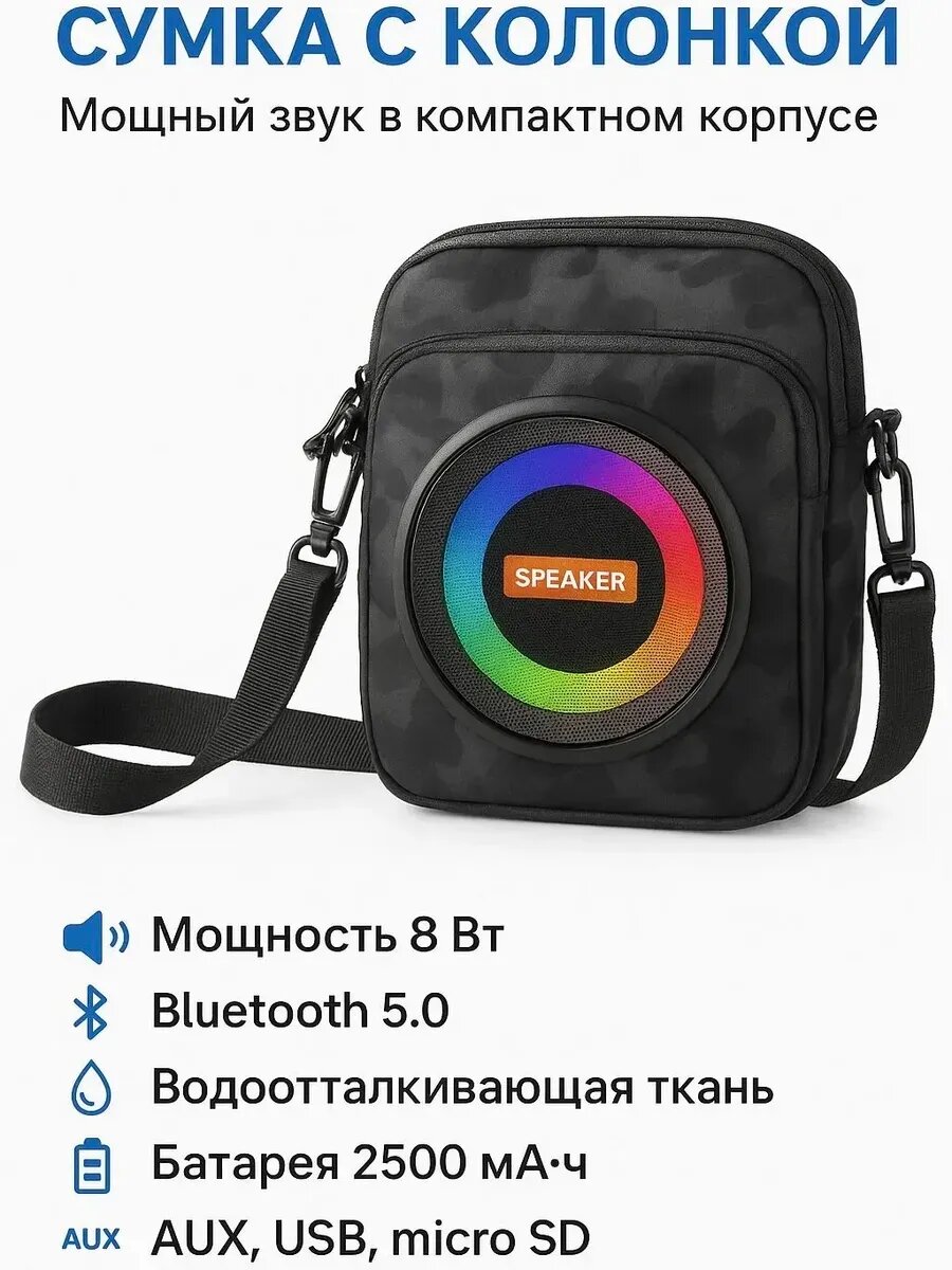 Барсетка с колонкой, для телефона, музыки, прогулок, поездок и повседневного использования — фото 1