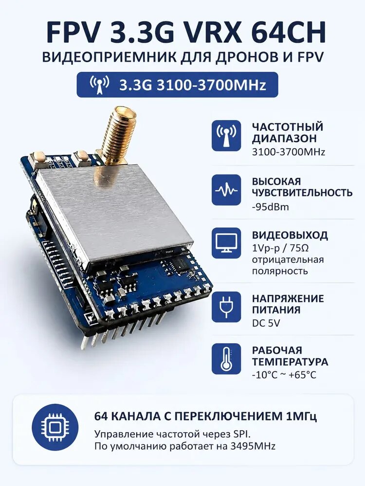 Модуль Приема Радиочастот 3301Rx 3.1-3.7G, Модуль Приема Видеосигнала 3.3 ГГц