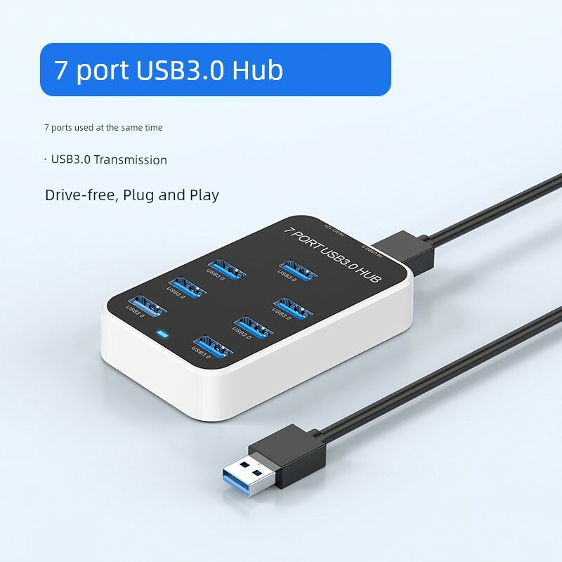 7-портовый USB 3.0 хаб с кабелем 1 м, поддерживает передачу данных и зарядку на настольных и ноутбучных ПК