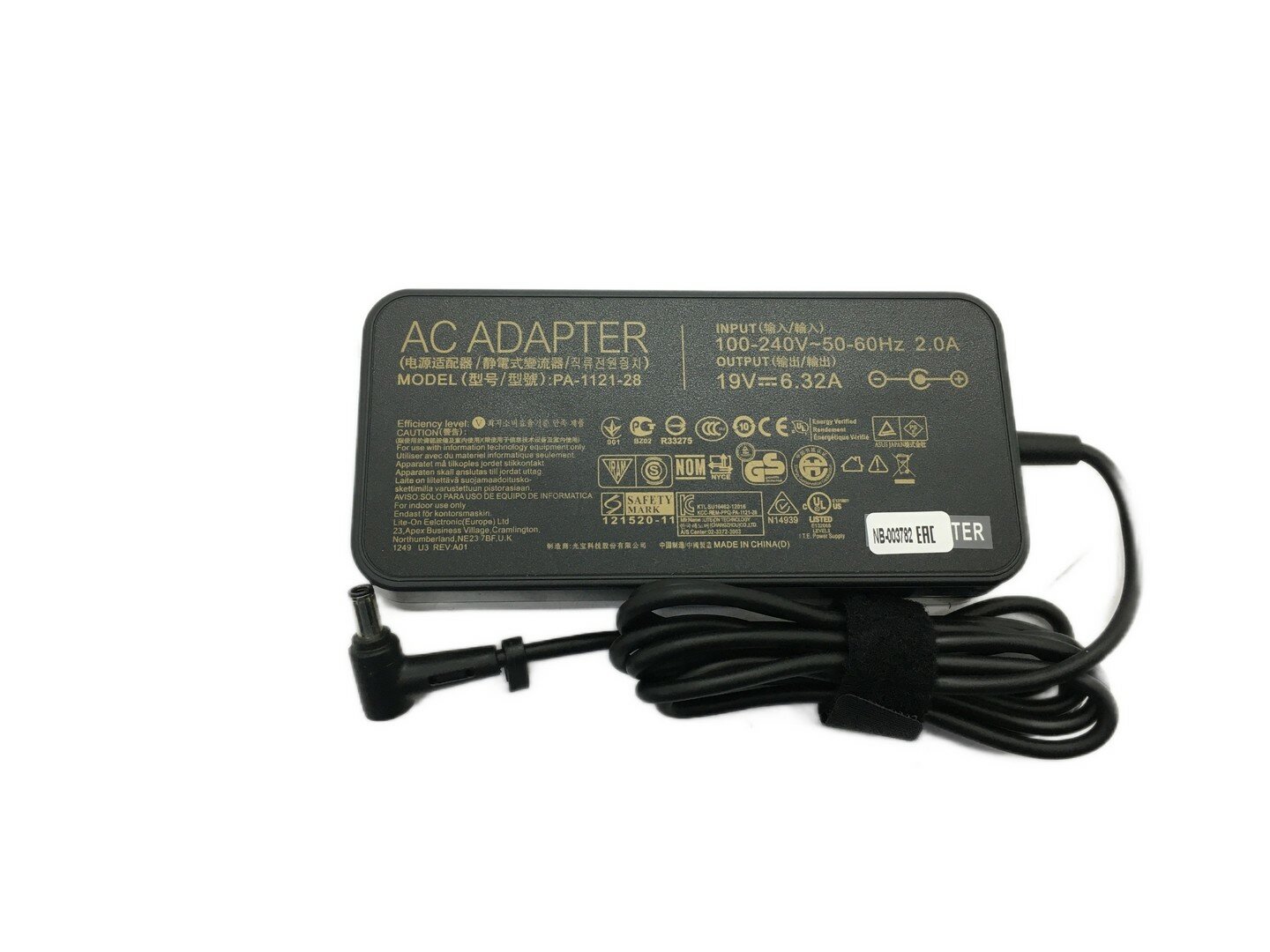 Блок питания для Asus 19V/6,32A 120W, разъем 6.0x3.7, с кабелем в розетку, ADP-AS-62, ORG slim type