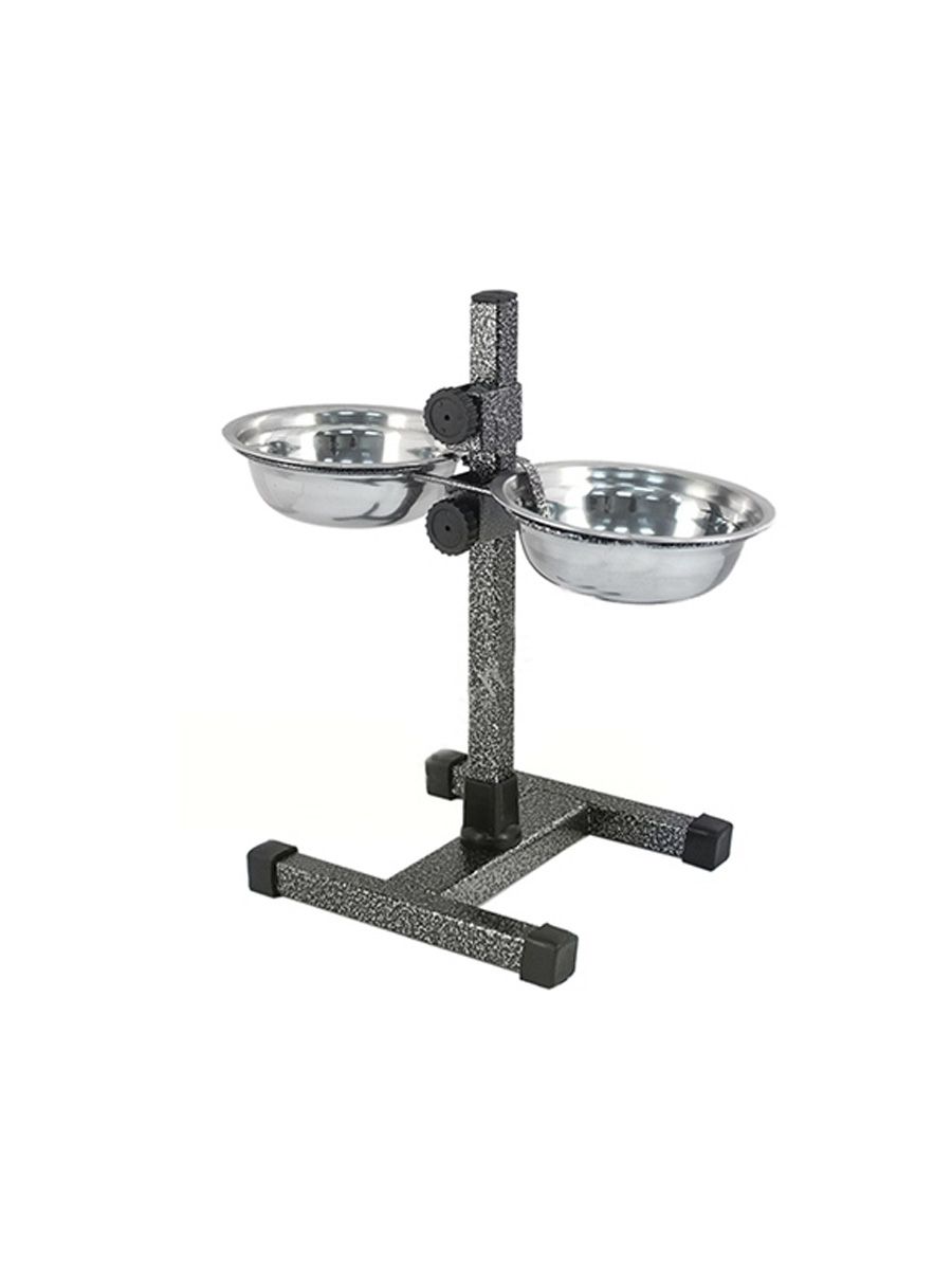 HOMEPET Подставка с мисками для домашних животных, металлическая, регулируемая, до 60 см, диаметр 26 см, 2 х 2,5 л