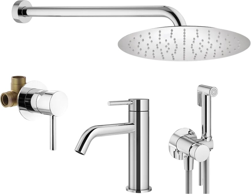Комплект для ванной Plumberia Selection Ixo KITZXO01CR53 4 в 1, встраиваемый, с внутренней частью в комплекте, со смесителем, с тропическим душем, латунный, хр