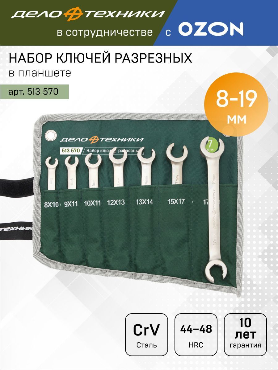 Набор ключей разрезных 7 шт, планшет тетрон, Дело Техники, 513570