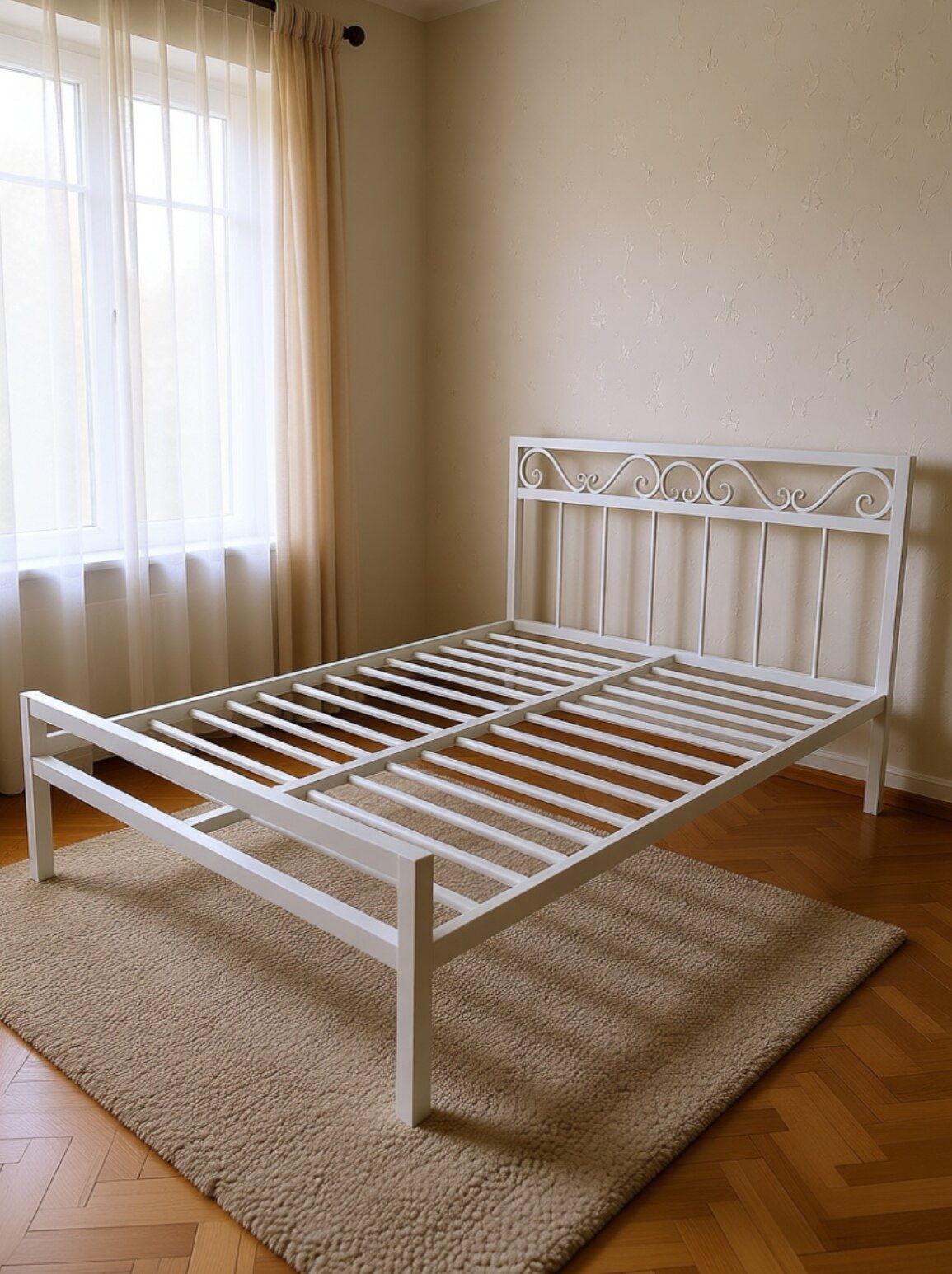 Кровать Loft Mebel "Мира", двуспальная, белая, с ковкой, металл