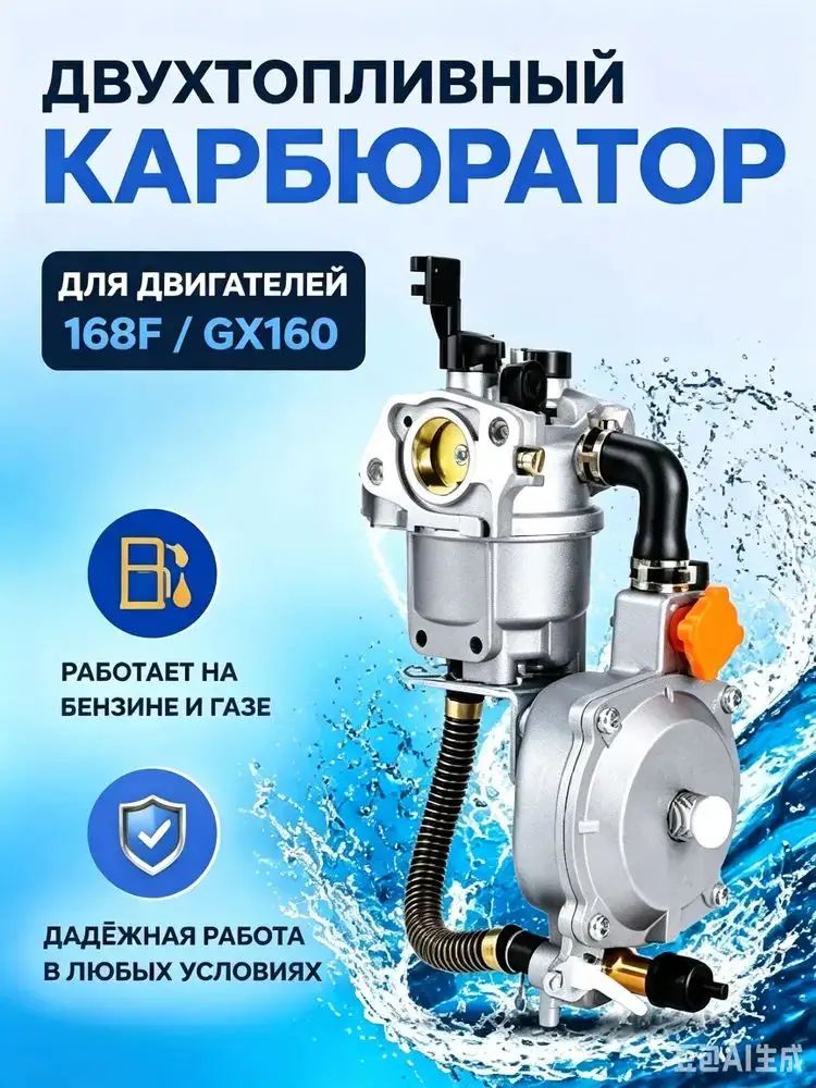 Карбюратор газ-бензин для генератора, электростанций. 3 кВт ( двигатель 6.5-7 лс 168F/170F)