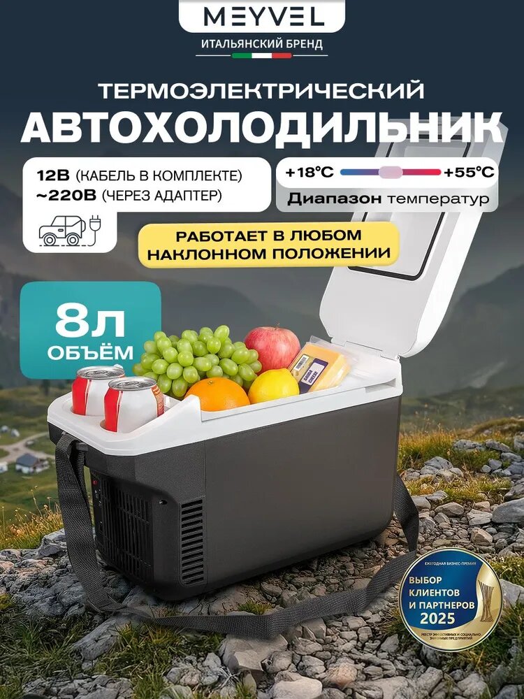 Автохолодильник термоэлектрический 12в на 8 литров Meyvel AF-T8A (Чёрный)