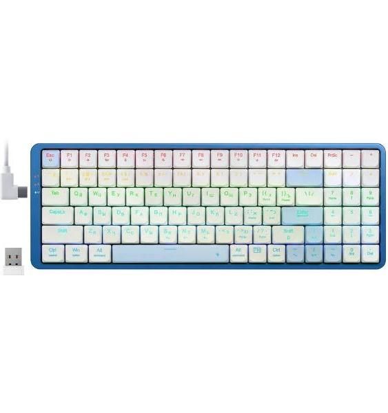 Игровая клавиатура Redragon Eva Pro RU, RGB, бел-син, BT+2.4G, тонкая