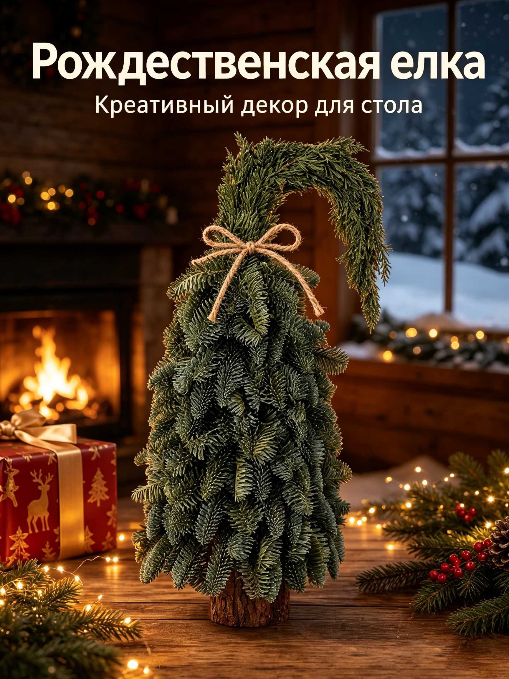 Искусственная настольная рождественская елка 65 см, изогнутая вершина