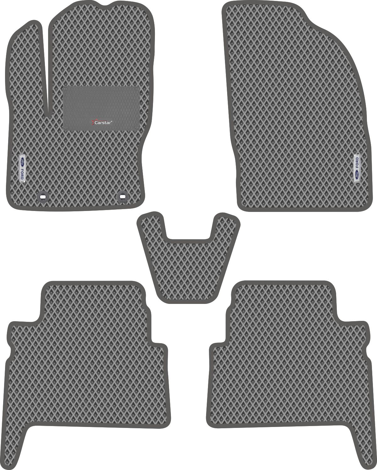 Автомобильные коврики EVA для Ford C-Max I (2003-2010), с каучуковым подпятником и 2 эмблемами Ford, серые с серым кантом, ячейка - ромб