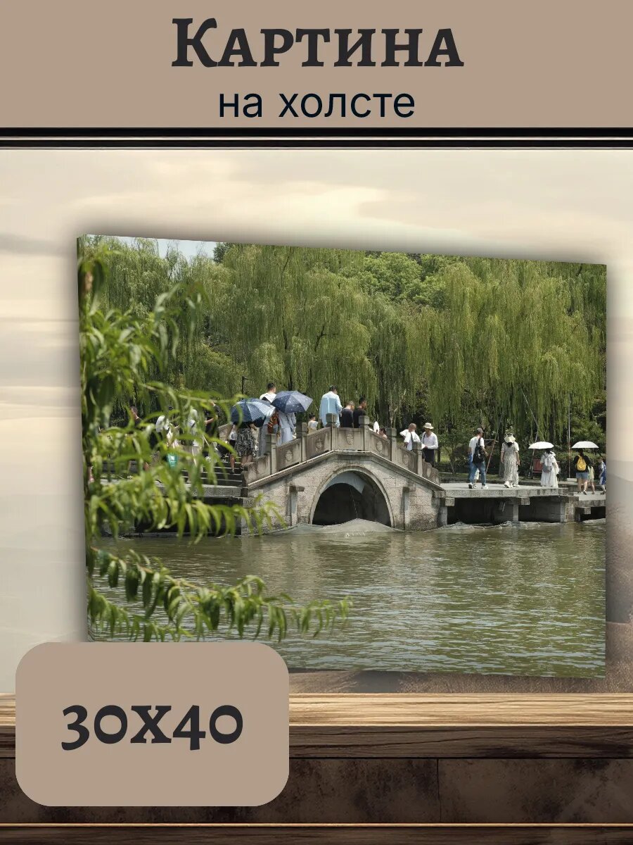 Картина Постер Китай China 30x40 пейзаж с каменным мостом