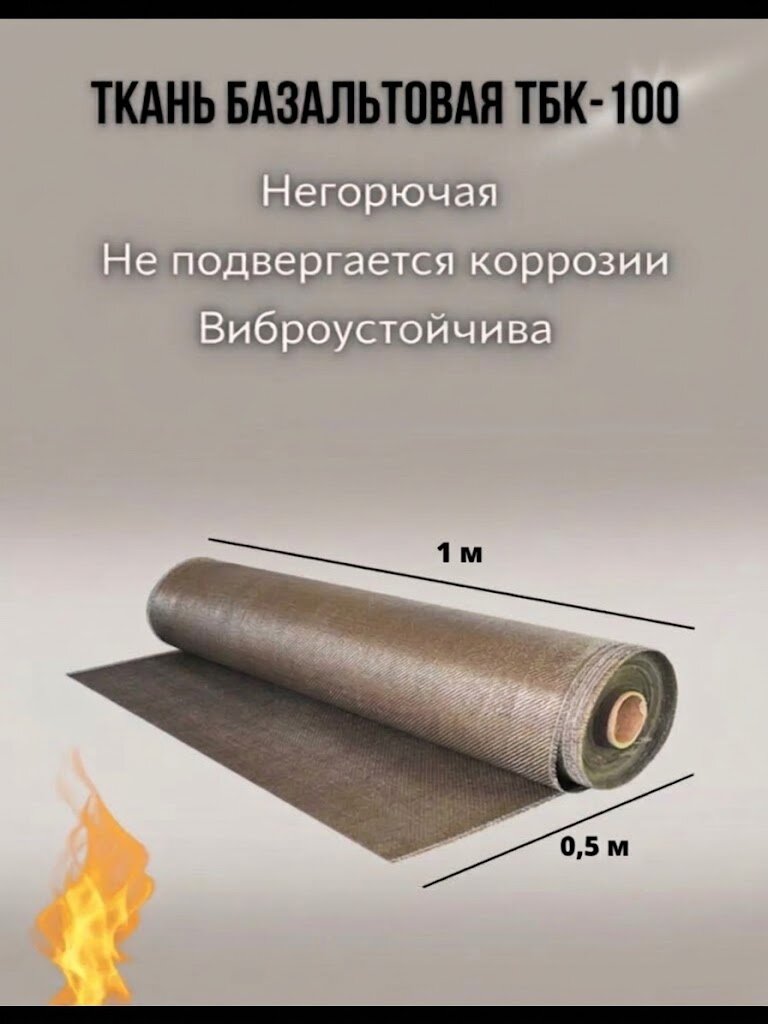 Базальтовая огнеупорная ткань марки ТБК-100. плотность 220 гр./м2. размер 0,5