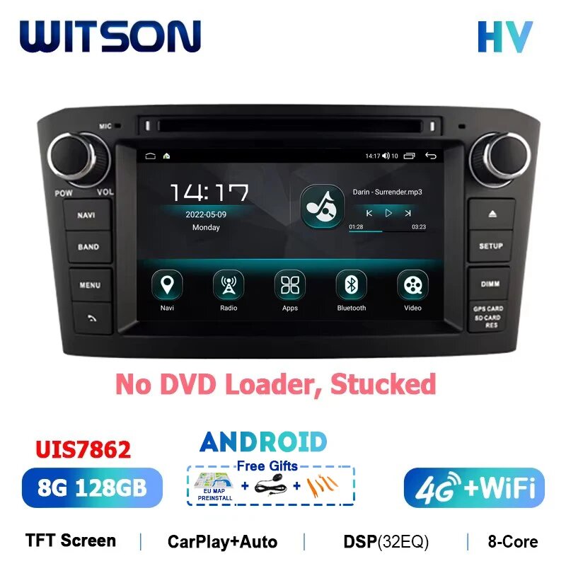 WITSON Carplay Android Радио Автомобильный GPS для TOYOTA AVENSIS 2002 2003 2004 2005 Black 8G 128G